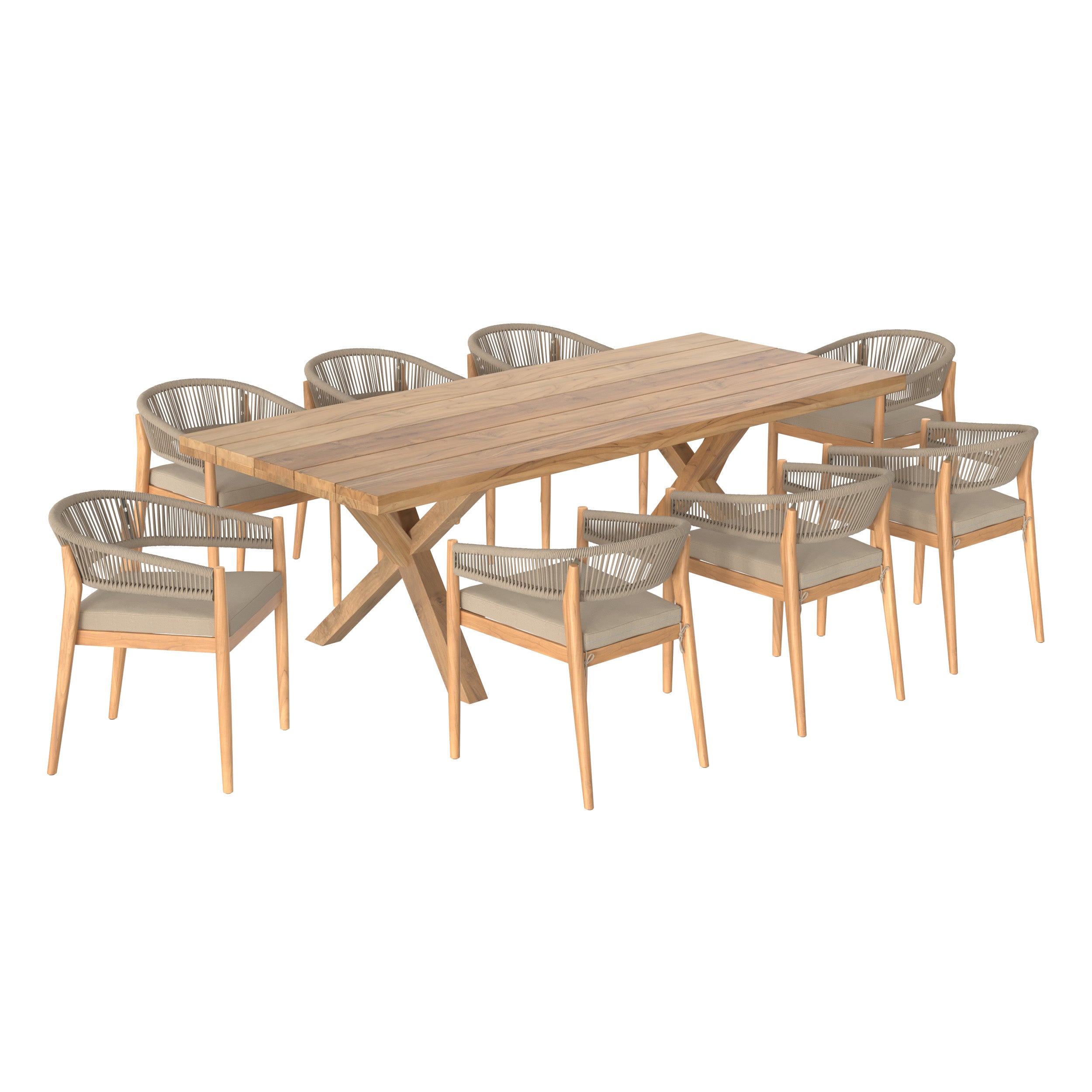 Izïa Gartentisch und Stühle für 8-10 Personen aus massivem Teakholz ...